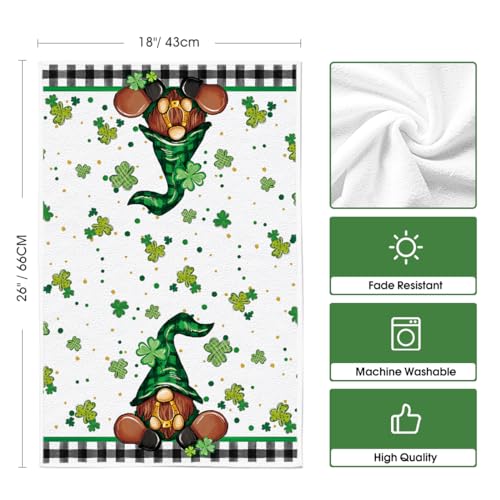 Artoid Mode Lucky Shamrock Gnome Happy St. Patrick's Day Kitchen Towels Dish Towels, 18x26 Inch Seasonal Decoration Hand Towels Set of 4