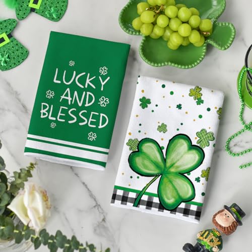 Artoid Mode Lucky Shamrock Gnome Happy St. Patrick's Day Kitchen Towels Dish Towels, 18x26 Inch Seasonal Decoration Hand Towels Set of 4