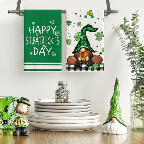 Artoid Mode Lucky Shamrock Gnome Happy St. Patrick's Day Kitchen Towels Dish Towels, 18x26 Inch Seasonal Decoration Hand Towels Set of 4