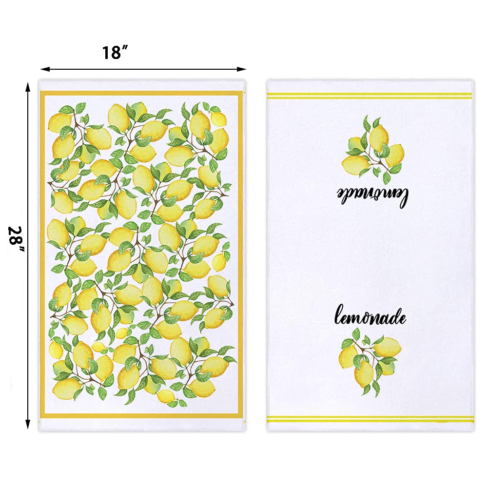 Watercolor Lemon Kitchen Dish Towel 18 x 28 Inch, Seasonal Spring Summer Lemonade Tea Towels Dish Cloth for Cooking Baking Set of 2