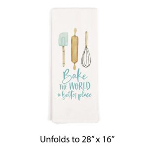 P. Graham Dunn Bake The World A Better Place Classic White 28 x 16 Cotton Fabric Dish Tea Towel