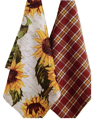 DII Design Imports Set 2 Rustic Sunflower Kitchen Dish Towels - Rustic Sunflower Print - Rustic Plaid