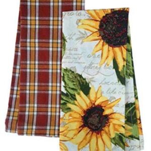 DII Design Imports Set 2 Rustic Sunflower Kitchen Dish Towels - Rustic Sunflower Print - Rustic Plaid