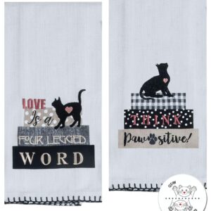 Cat Kitchen Towels with Sayings - 2 Tea Towel Set with Cats Themed Design for Decor, Dish and Hand Drying