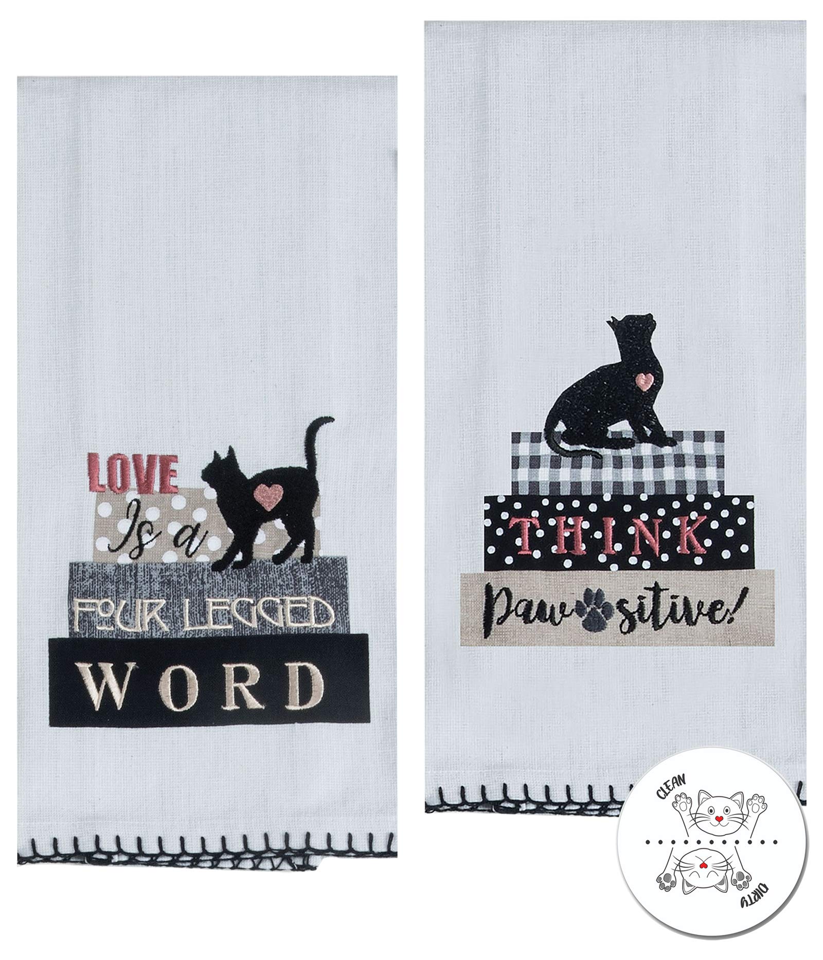 Cat Kitchen Towels with Sayings - 2 Tea Towel Set with Cats Themed Design for Decor, Dish and Hand Drying