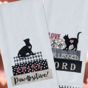 Cat Kitchen Towels with Sayings - 2 Tea Towel Set with Cats Themed Design for Decor, Dish and Hand Drying