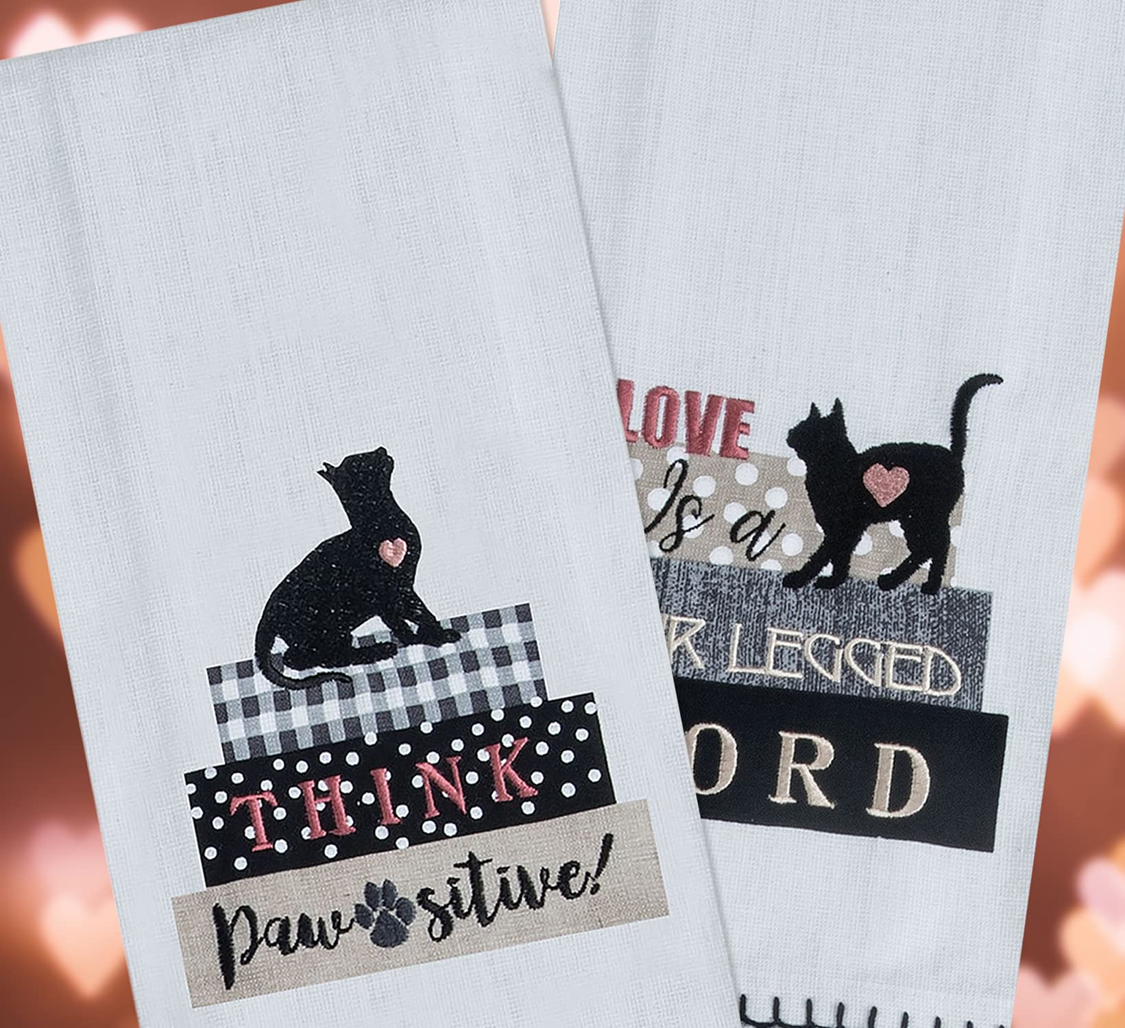 Cat Kitchen Towels with Sayings - 2 Tea Towel Set with Cats Themed Design for Decor, Dish and Hand Drying