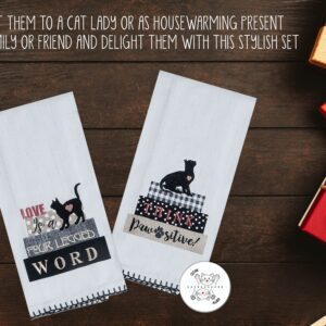 Cat Kitchen Towels with Sayings - 2 Tea Towel Set with Cats Themed Design for Decor, Dish and Hand Drying