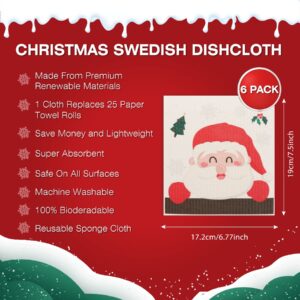 eZAKKA Christmas Swedish Dishcloths for Kitchen, Dish Cloths for Washing Dishes, Swedish Cloths Christmas 6 Pack, Washable & Reusable Paper Towels, Original Made in Sweden