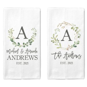 CANARY ROAD Couple Two Towel Set | Personalized Waffle Weave Kitchen Towel | Housewarming Gift | Wedding Gift | Personalized Dish Towel | Engagement Gift