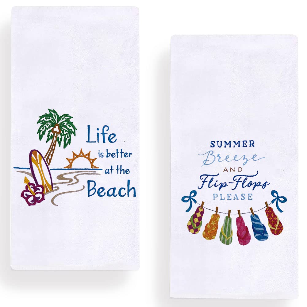 Summer Beach Kitchen Dish Towels, 18 x 28 Inch Life is Better at The Beach Summer Tea Towels for Cooking Baking Set of 2