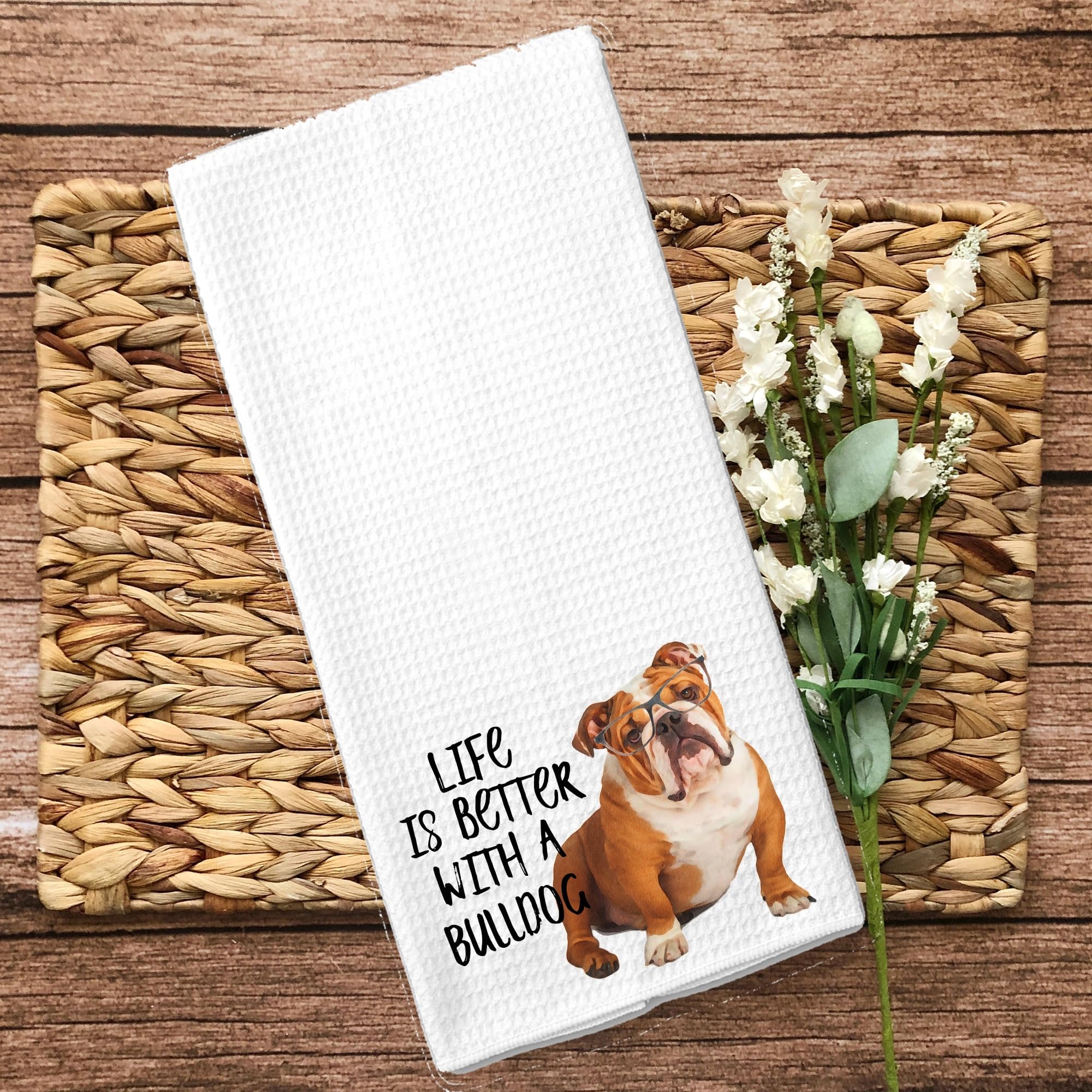 Life is Better with a Bulldog Waffle Microfiber Kitchen Tea Bar Towel Gift for Animal Dog Lover