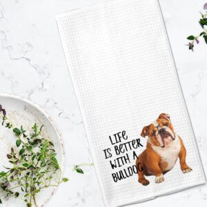 Life is Better with a Bulldog Waffle Microfiber Kitchen Tea Bar Towel Gift for Animal Dog Lover