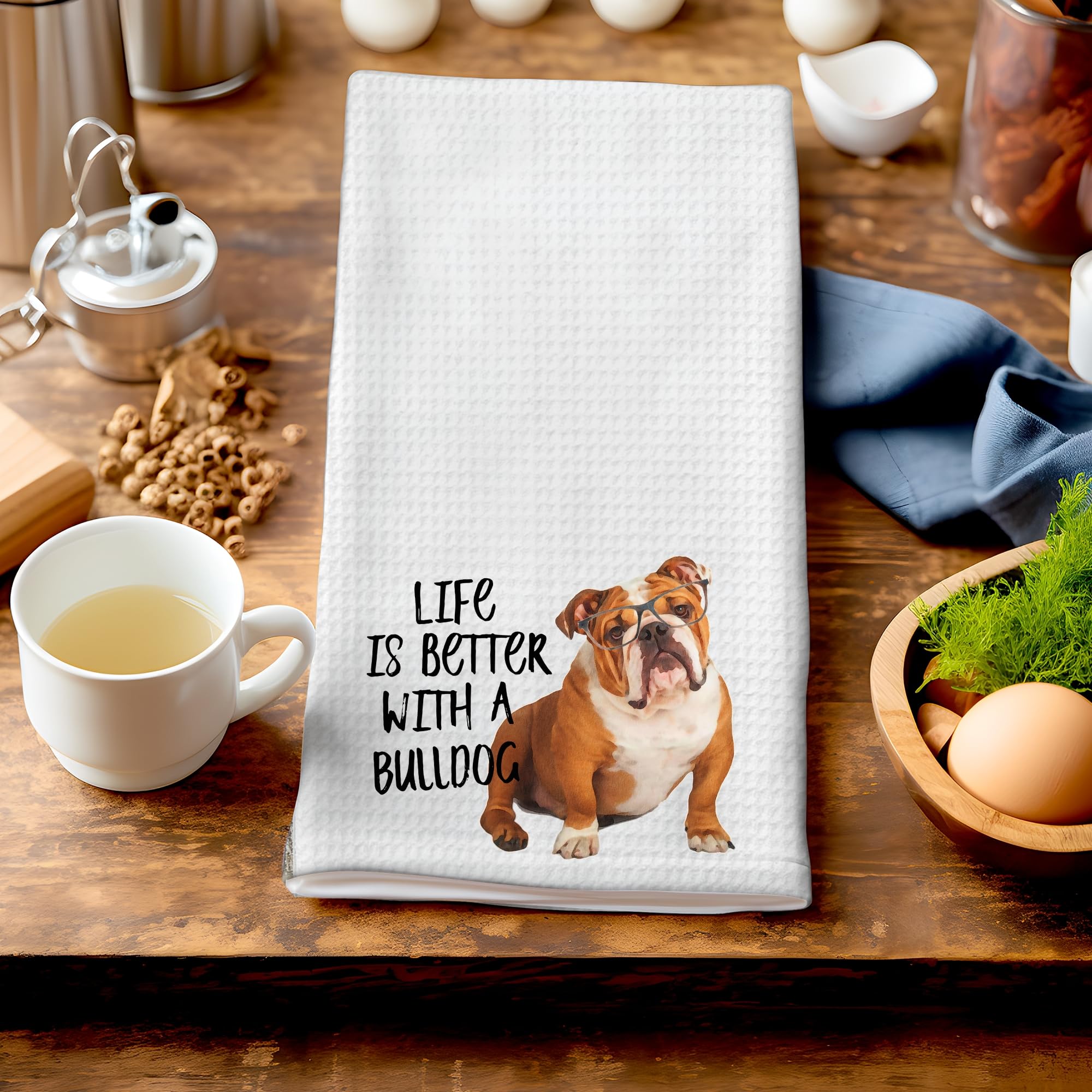 Life is Better with a Bulldog Waffle Microfiber Kitchen Tea Bar Towel Gift for Animal Dog Lover