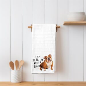 Life is Better with a Bulldog Waffle Microfiber Kitchen Tea Bar Towel Gift for Animal Dog Lover