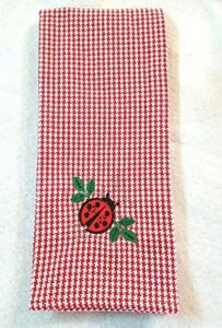 embroidered kitchen towel ladybug red hounds tooth kitchen decor