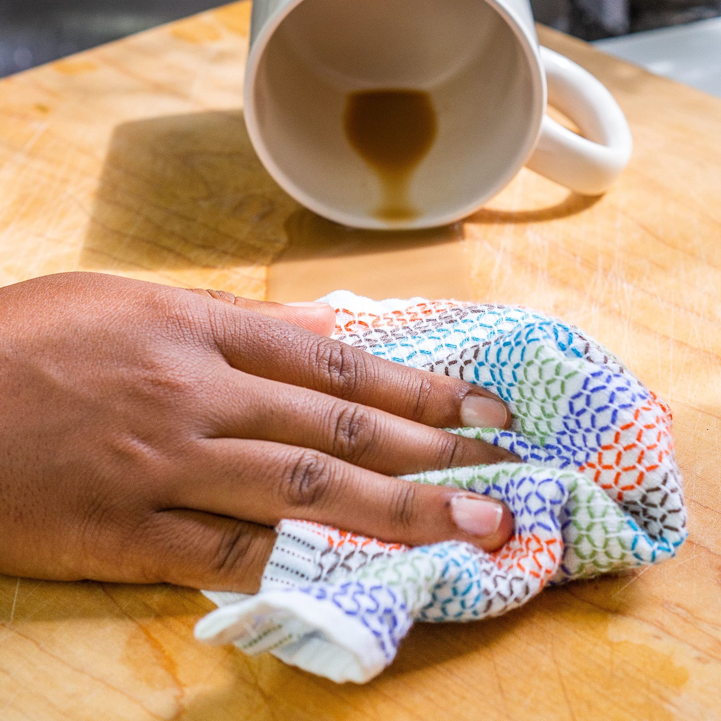 MightyNest Design Ideas Wire Basket with Set of 15 Reusable Dish Cloths for Kitchen | Paper Towel Alternative | Zero Waste | Each Kitchen Dish Towel is 12” x 12” | Reusable Kitchen Dish Rags