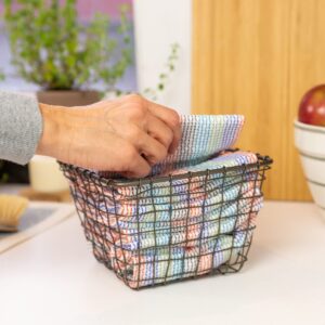 MightyNest Design Ideas Wire Basket with Set of 15 Reusable Dish Cloths for Kitchen | Paper Towel Alternative | Zero Waste | Each Kitchen Dish Towel is 12” x 12” | Reusable Kitchen Dish Rags