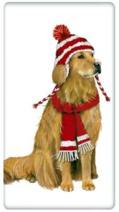 mary lake thompson flour sack dish towel - santa hat golden retriever