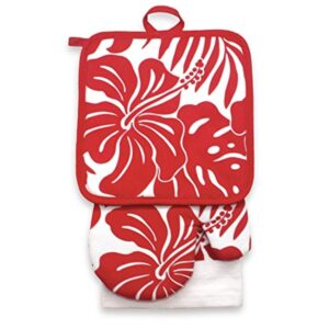 kitchen set: hibiscus floral - red