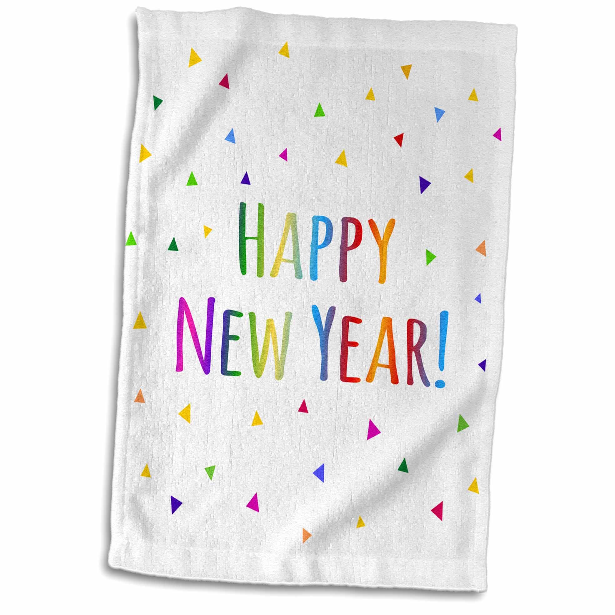 3D Rose Happy New Year Colorful Rainbow Text and Multicolor Confetti Triangles TWL_202093_1 Towel, 15" x 22"