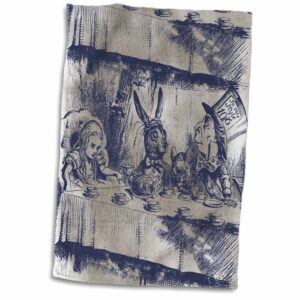 3d rose alice in wonderland tea party with mad hatter hand/sports towel, 15 x 22