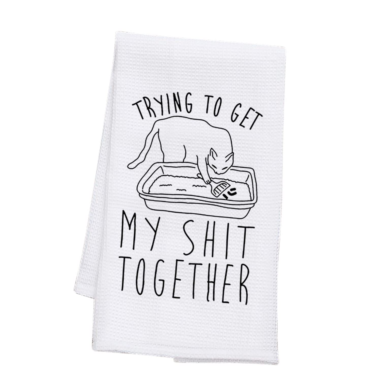 BDPWSS Cat Kitchen Towels for Cat Lovers Trying to Get My Shit Together Funny Cat Mom Home Decor Cat Owner Dish Towel (My Shit Together TW)