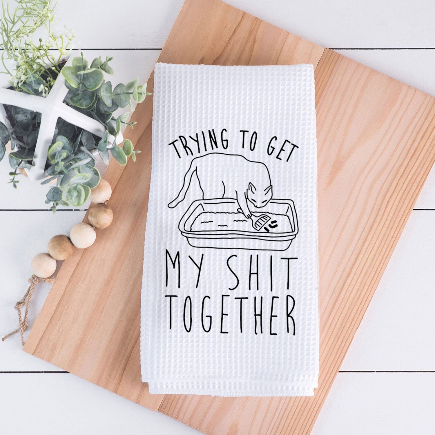 BDPWSS Cat Kitchen Towels for Cat Lovers Trying to Get My Shit Together Funny Cat Mom Home Decor Cat Owner Dish Towel (My Shit Together TW)