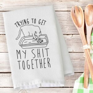 BDPWSS Cat Kitchen Towels for Cat Lovers Trying to Get My Shit Together Funny Cat Mom Home Decor Cat Owner Dish Towel (My Shit Together TW)