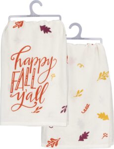 primitives by kathy hand-lettered inspired dish towel, 28 x 28-inch, orange-happy fall y'all