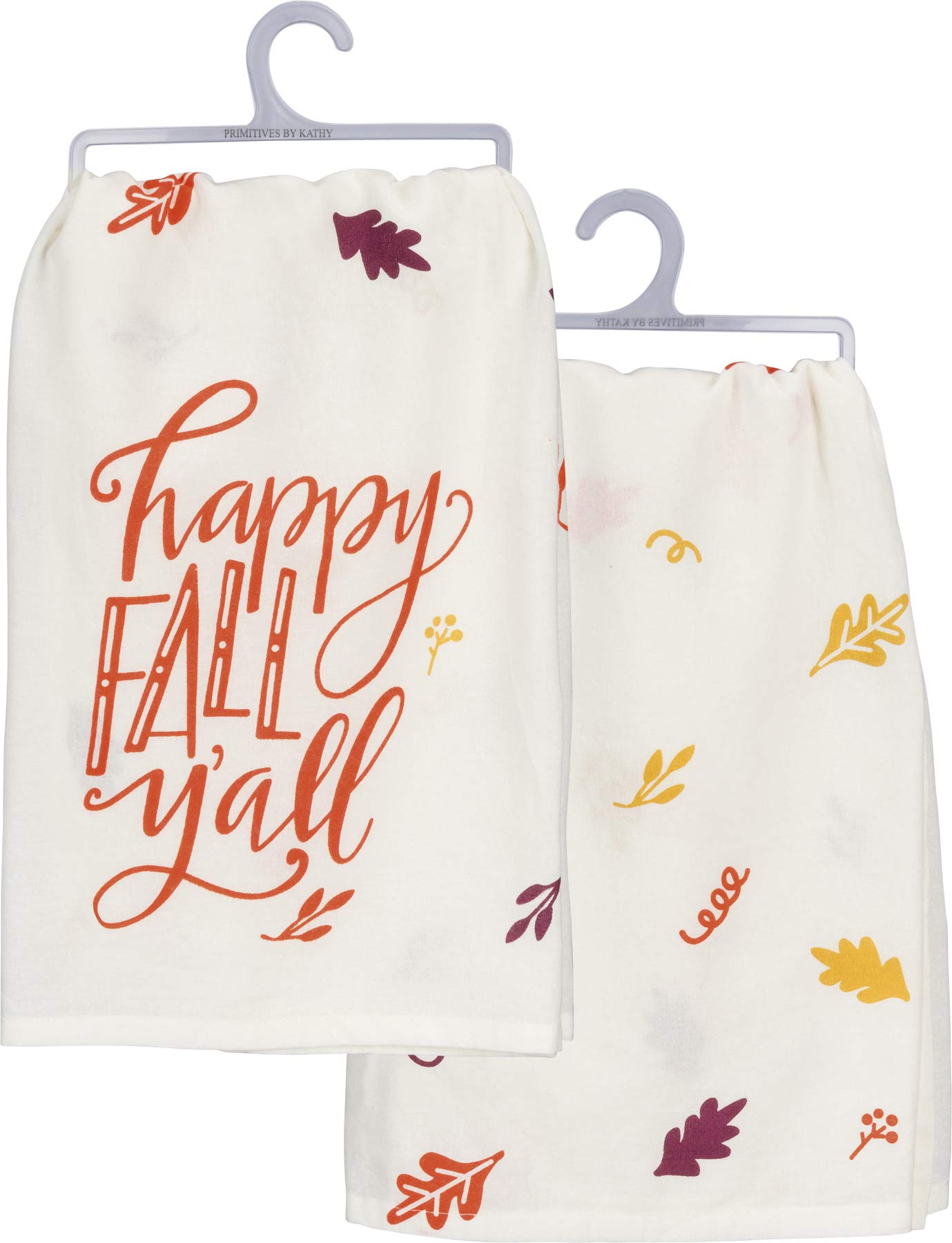 Primitives by Kathy Hand-Lettered Inspired Dish Towel, 28 x 28-Inch, Orange-Happy Fall Y'all