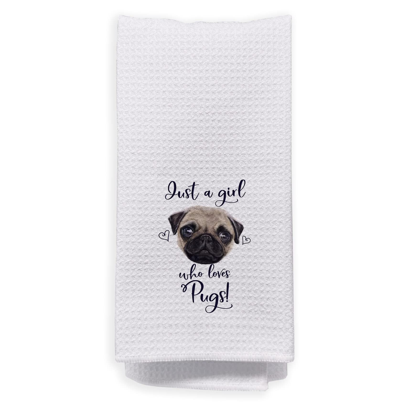 NEGIGA Just A Girl Who Loves Pugs Dish Cloths Towels 24x16 Inch,Funny Pug Decor Decorative Dish Hand Towels for Kitchen Bathroom,Pug Dog Lover Girls Gifts,Pug Mom Gifts