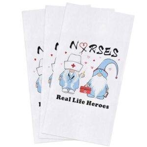 kitchen dish towels 3 pack-super absorbent soft microfiber,nurse real life heroes gnome nurses cleaning dishcloth hand towels tea towels for kitchen bathroom bar