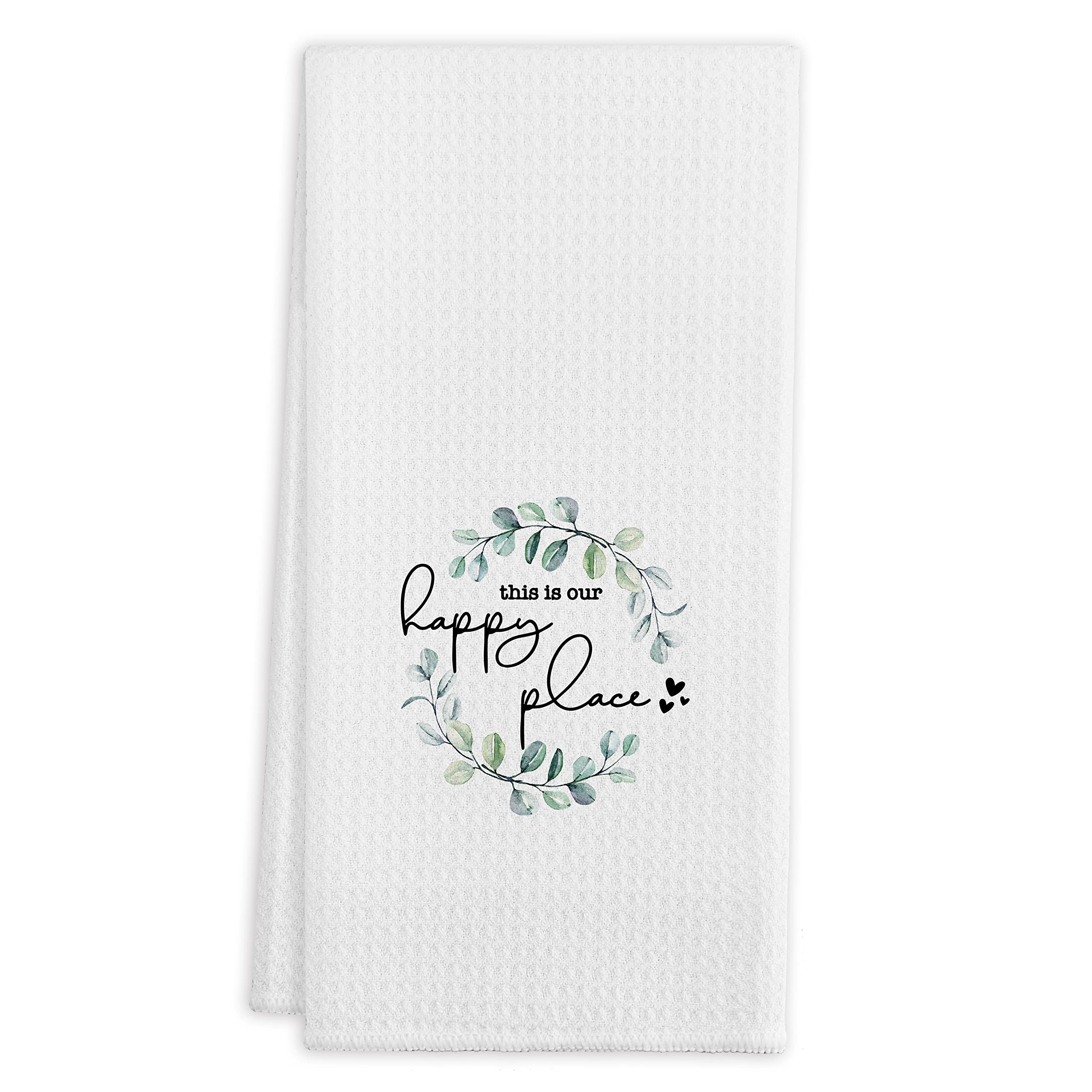 QIYUHOY This is Our Happy Place Floral Kitchen Towels Tea Towels, 16 X 24 Inches Cotton Modern Dish Towels Dishcloths, Dish Cloth Flour Sack Hand Towel for Farmhouse Kitchen Decor,Housewarming Gifts