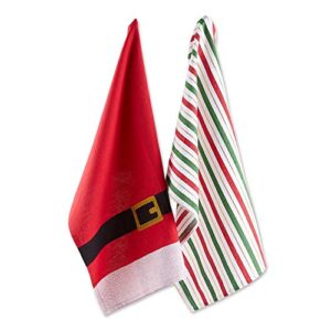 dii holiday dish towels christmas kitchen décor, 18x28, santa belt, 2 piece