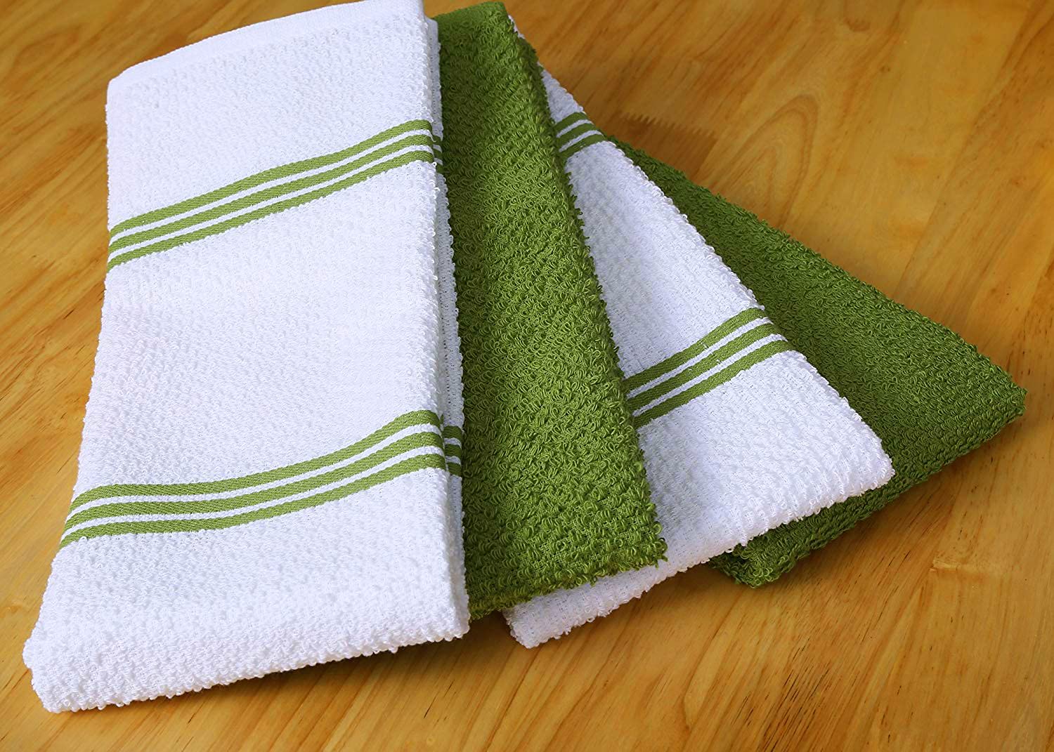 AMOUR INFINI Bundle Pack of 4 Terry Dish Towels + 8 Dish Cloths Ultra Soft and Absorbent Kitchen Towel & Dishcloth Combo (Green)