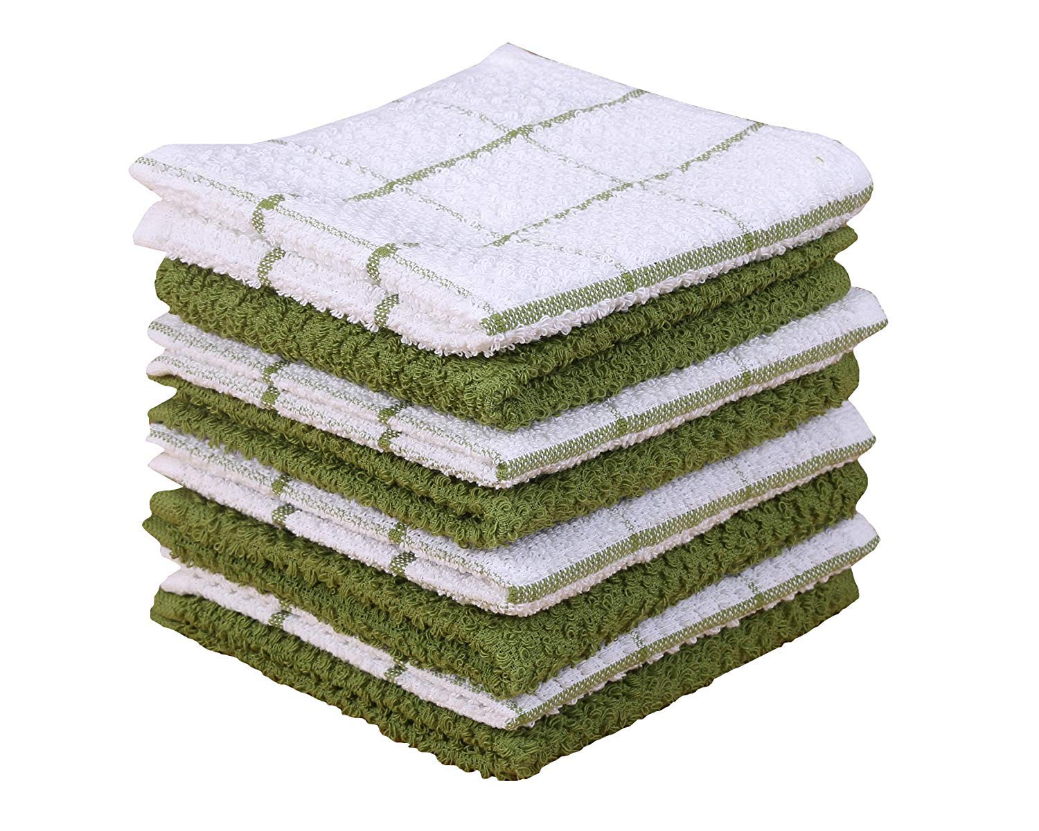 AMOUR INFINI Bundle Pack of 4 Terry Dish Towels + 8 Dish Cloths Ultra Soft and Absorbent Kitchen Towel & Dishcloth Combo (Green)