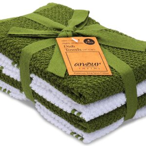 AMOUR INFINI Bundle Pack of 4 Terry Dish Towels + 8 Dish Cloths Ultra Soft and Absorbent Kitchen Towel & Dishcloth Combo (Green)