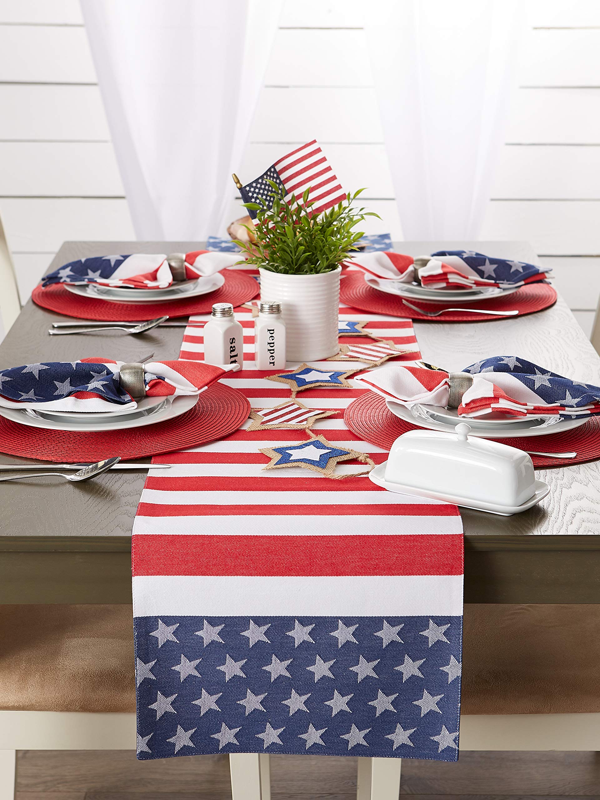 DII 4th of July Stars & Stripes Tabletop Collection Table Runner, 14x72, Red, White, & Blue