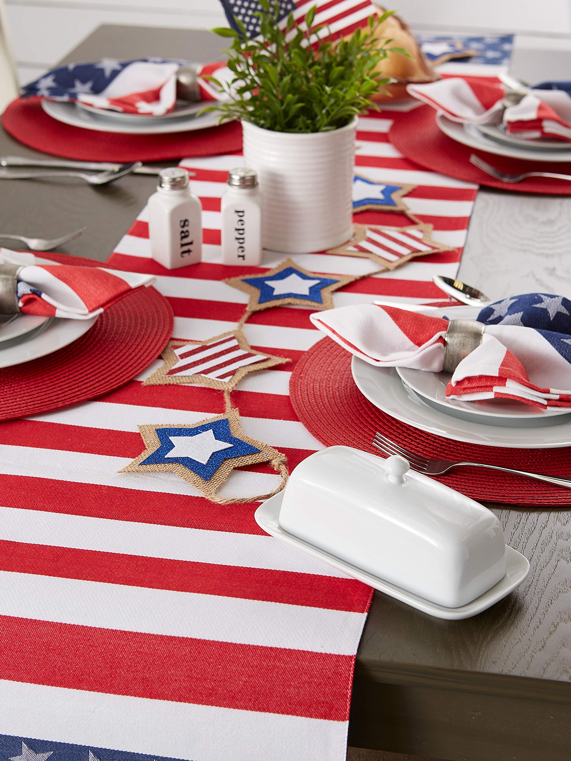 DII 4th of July Stars & Stripes Tabletop Collection Table Runner, 14x72, Red, White, & Blue