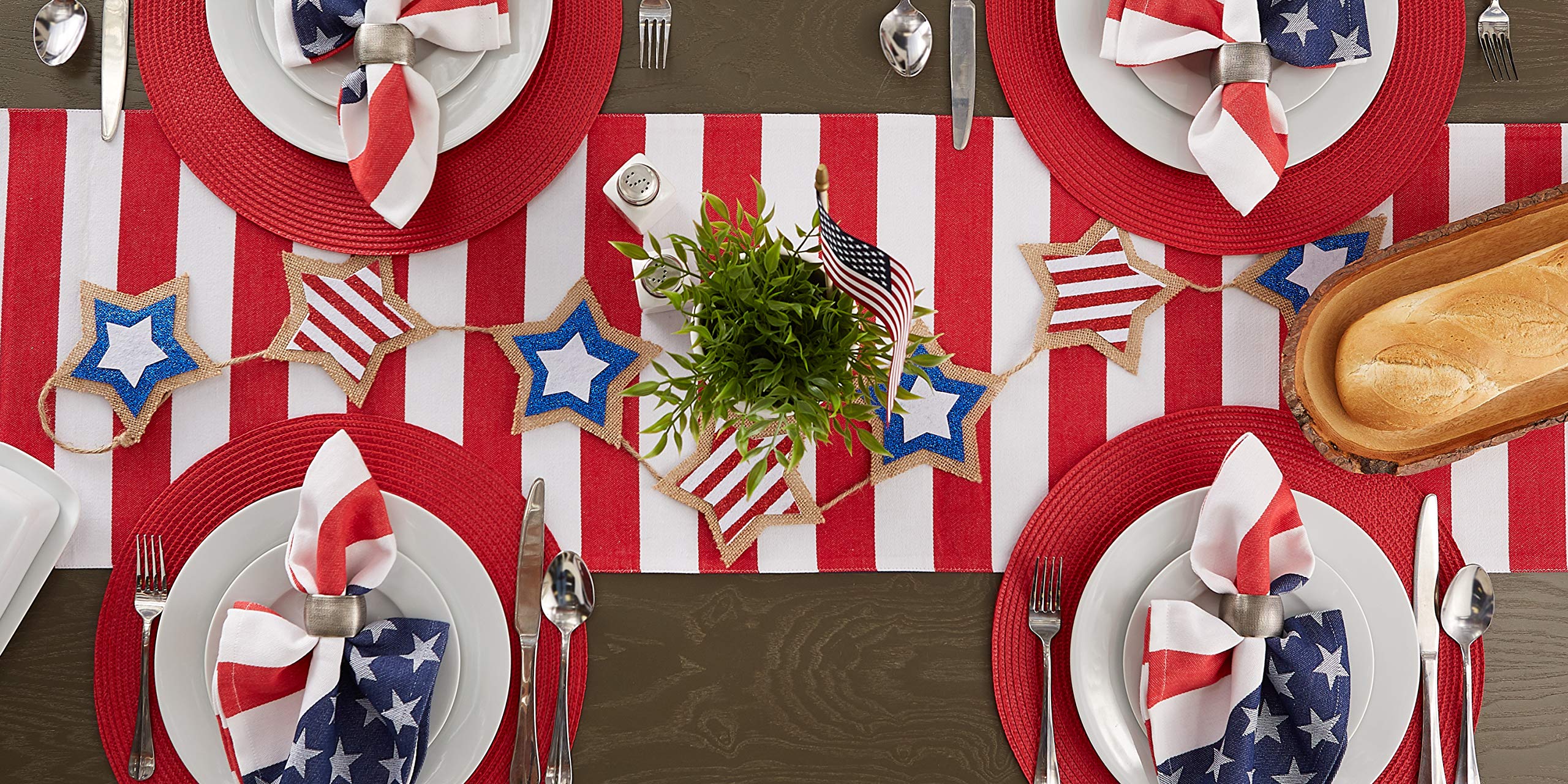 DII 4th of July Stars & Stripes Tabletop Collection Table Runner, 14x72, Red, White, & Blue