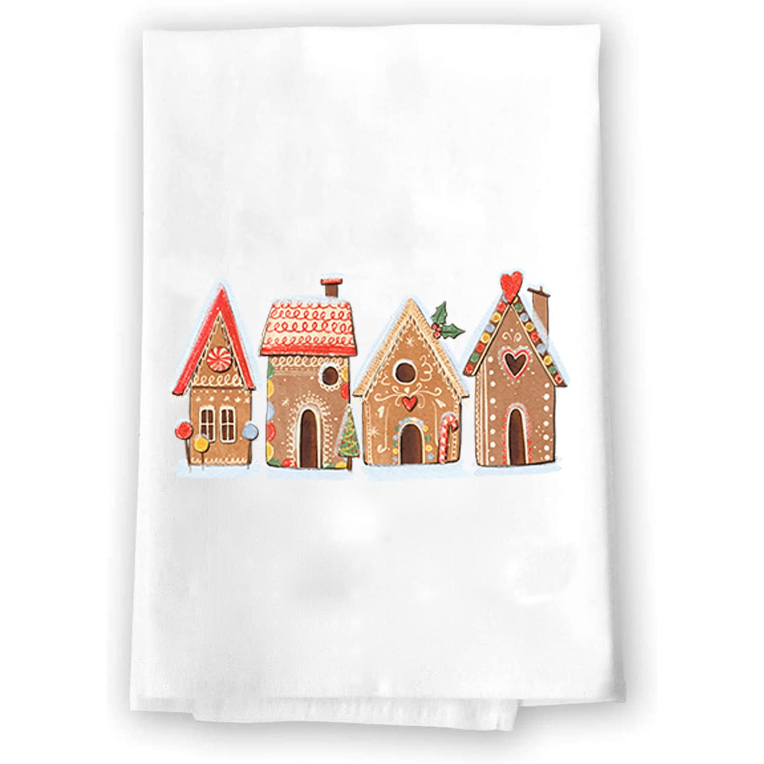 Christmas Decor | Decorative Kitchen and Bath Hand Towels | Gingerbread Houses | XMAS Winter Novelty | White Towel Home Holiday Decorations | Gift Present