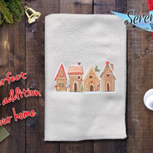 Christmas Decor | Decorative Kitchen and Bath Hand Towels | Gingerbread Houses | XMAS Winter Novelty | White Towel Home Holiday Decorations | Gift Present