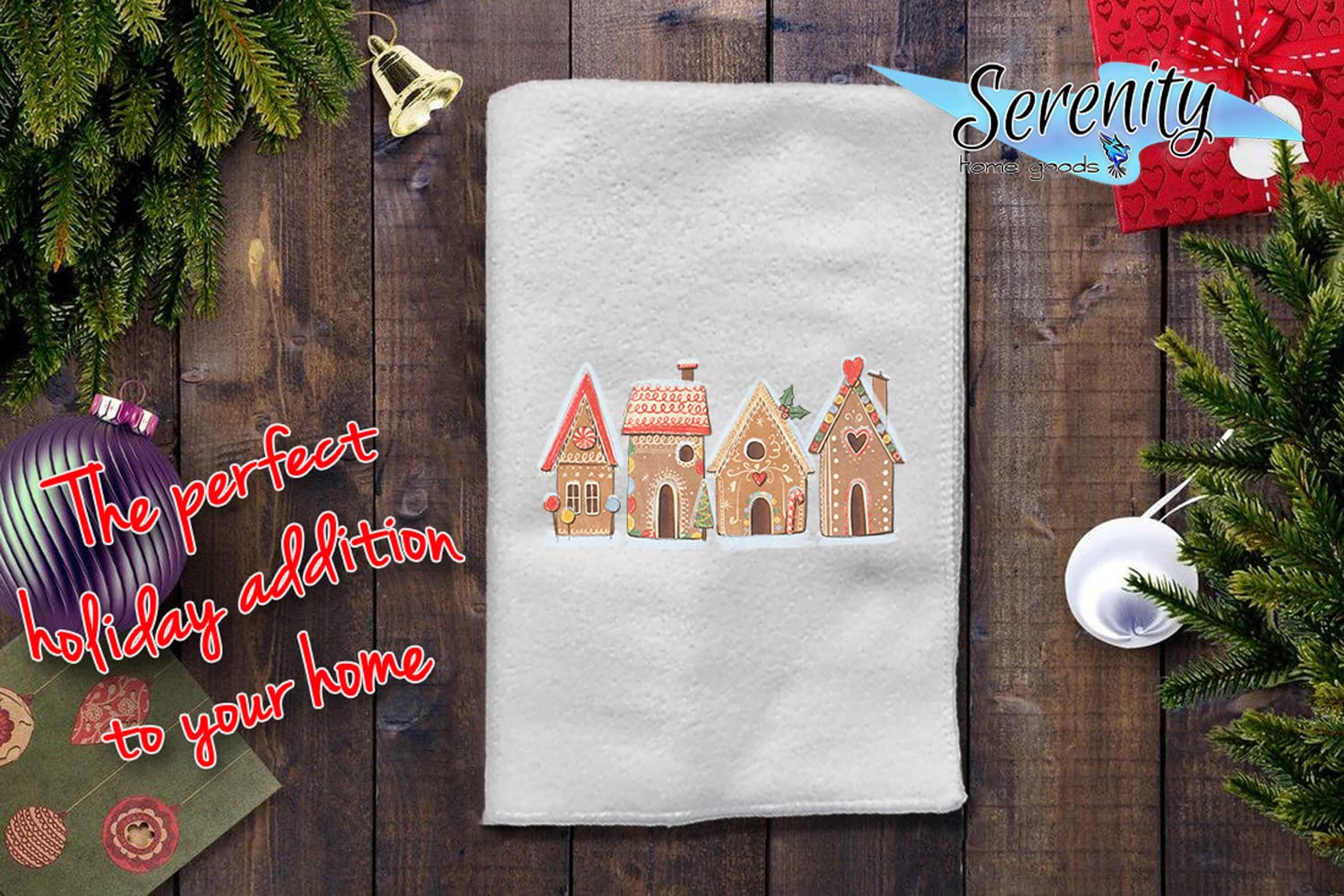 Christmas Decor | Decorative Kitchen and Bath Hand Towels | Gingerbread Houses | XMAS Winter Novelty | White Towel Home Holiday Decorations | Gift Present