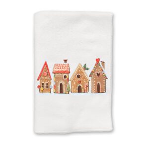 Christmas Decor | Decorative Kitchen and Bath Hand Towels | Gingerbread Houses | XMAS Winter Novelty | White Towel Home Holiday Decorations | Gift Present