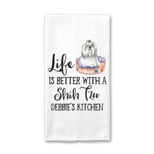 CANARY ROAD Life is Better With a Shih Tzu Kitchen Towel, Personalized Shih Tzu Tea Towel, Shih Tzu Owner, Dog Hand Towel, Dog Lover Gift, Shih Tzu Decor