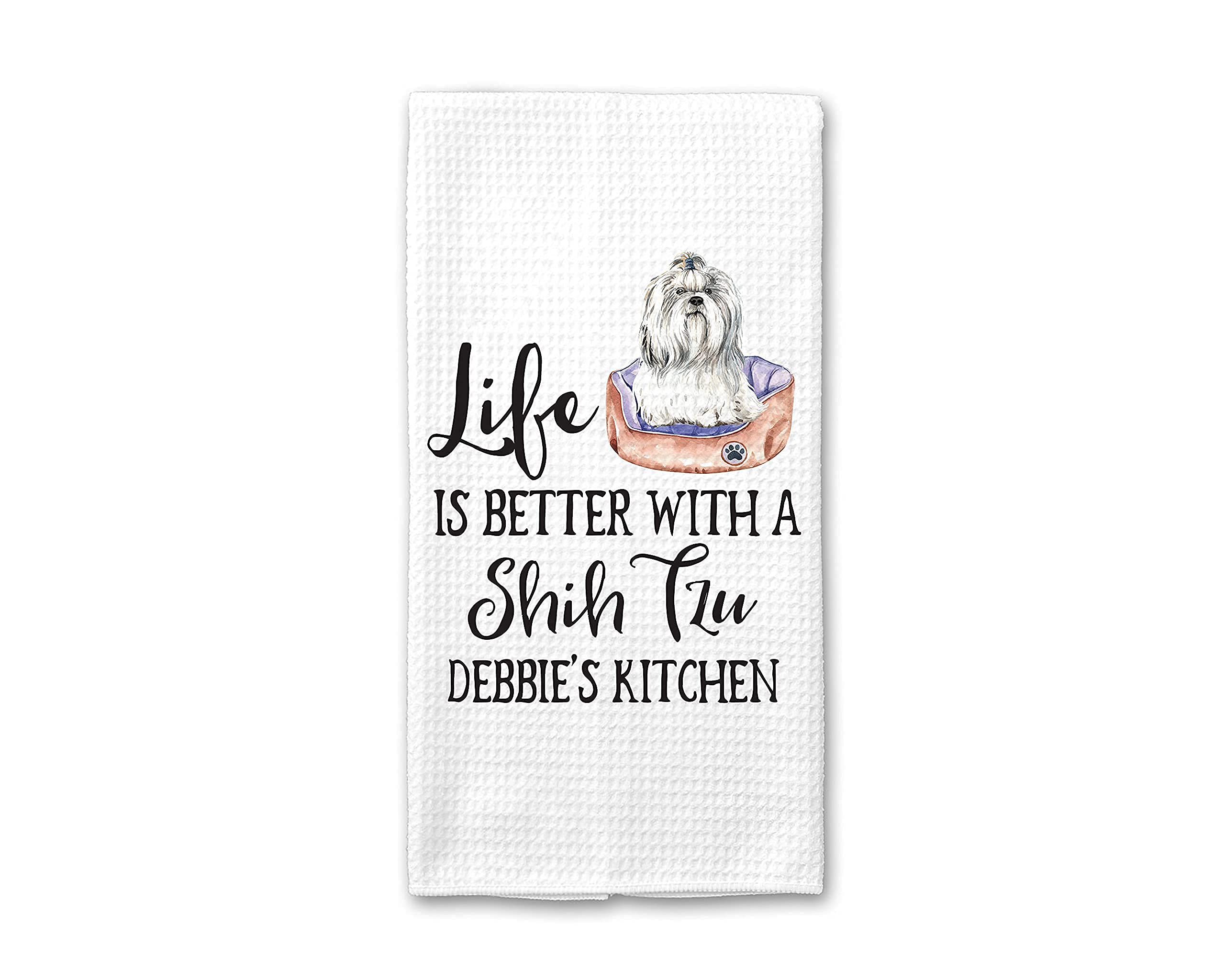 CANARY ROAD Life is Better With a Shih Tzu Kitchen Towel, Personalized Shih Tzu Tea Towel, Shih Tzu Owner, Dog Hand Towel, Dog Lover Gift, Shih Tzu Decor