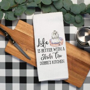 CANARY ROAD Life is Better With a Shih Tzu Kitchen Towel, Personalized Shih Tzu Tea Towel, Shih Tzu Owner, Dog Hand Towel, Dog Lover Gift, Shih Tzu Decor