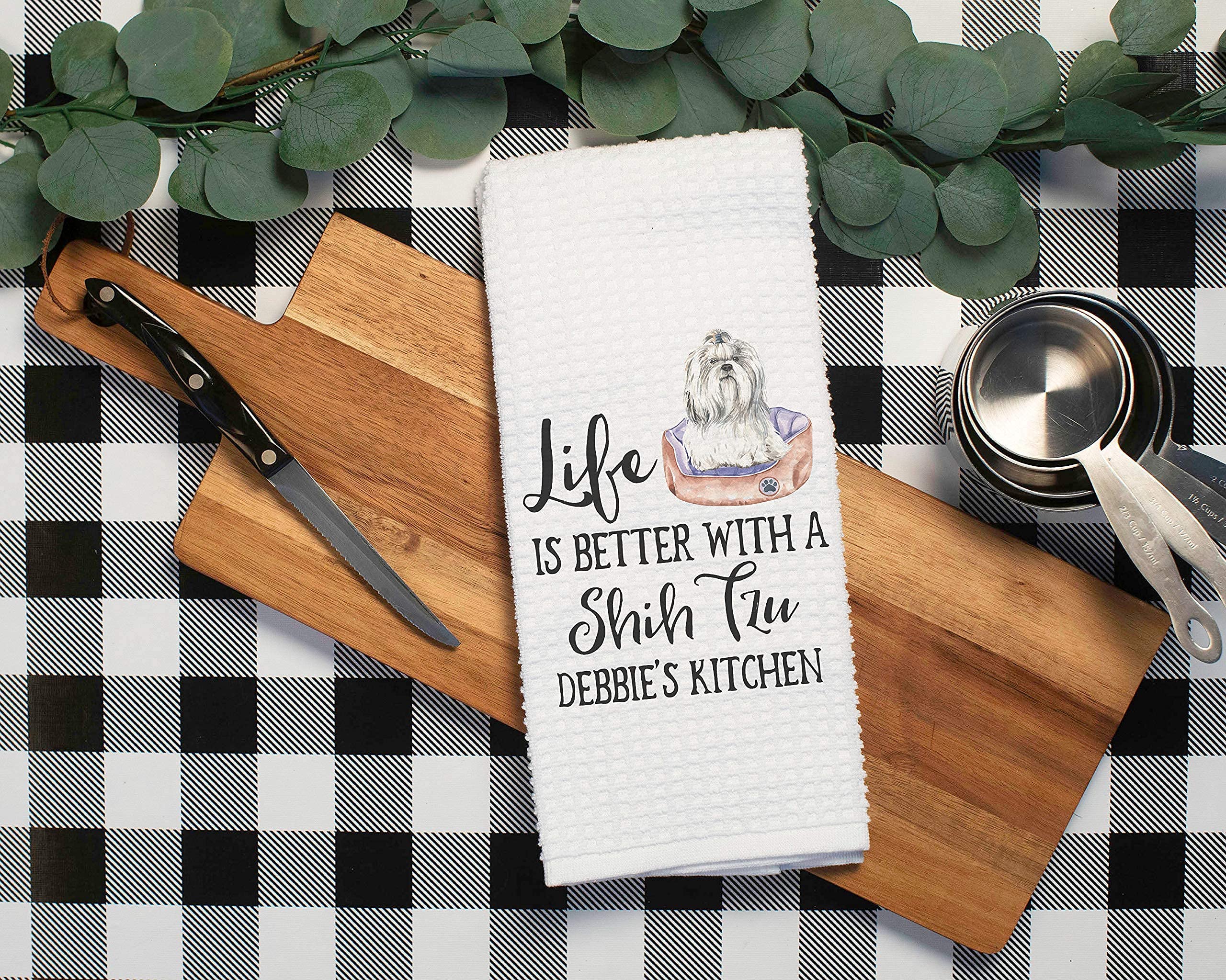 CANARY ROAD Life is Better With a Shih Tzu Kitchen Towel, Personalized Shih Tzu Tea Towel, Shih Tzu Owner, Dog Hand Towel, Dog Lover Gift, Shih Tzu Decor