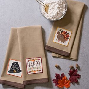 DII Fall Basics Collection Embellished Dishtowel Set, 18x28, Pumpkin Spice 3 Piece